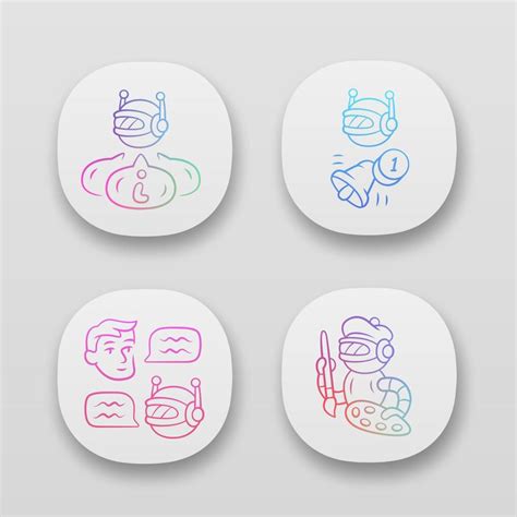 Internet Roboter App Icons Gesetzt Chatbot Informative Proaktive Kunst Bots Kybernetik