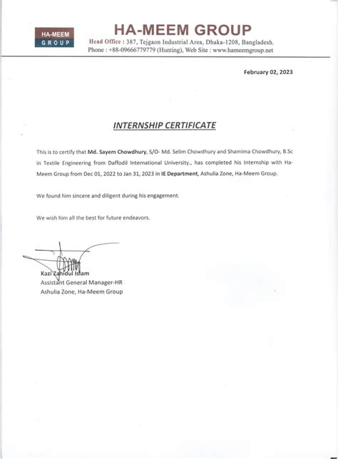 Sayem Chowdhury On Linkedin Alhamdulillah Successfully Completed My Internship At Ha Meem Group