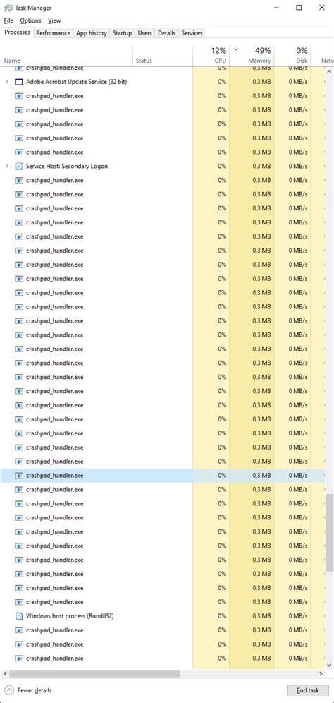 hundreds of crashpad handler exe tasks in task manager r techsupport