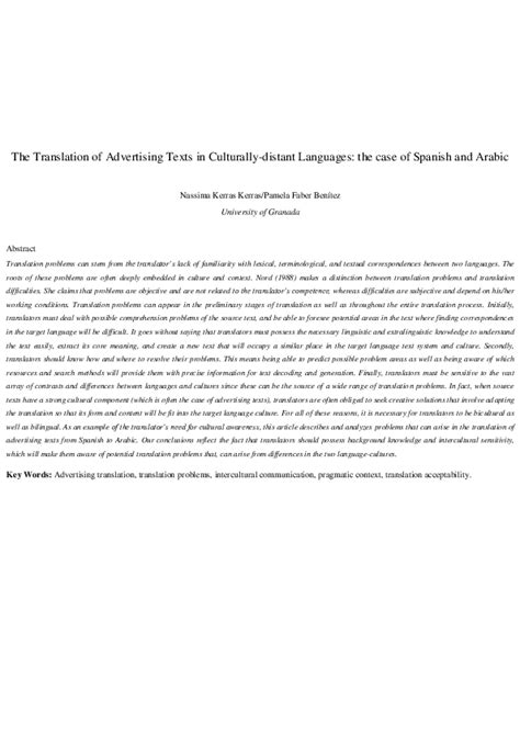 Pdf The Translation Of Advertising Texts In Culturally Distant Languages The Case Of Spanish