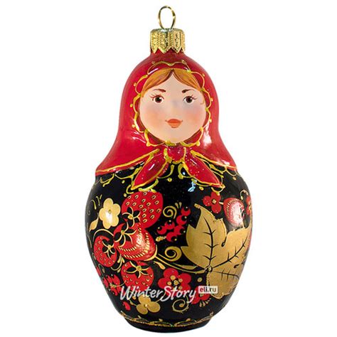 Стеклянная елочная игрушка Матрешка - Хохломские узоры 11 см, подвеска ...