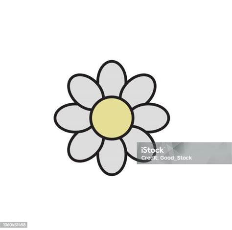 간단한 데이지 카모마일입니다 카모마일 아이콘입니다 만화 디자인 아이콘입니다 평면 벡터 일러스트입니다 흰색 배경에 고립 데이지속에 대한 스톡 벡터 아트 및 기타 이미지