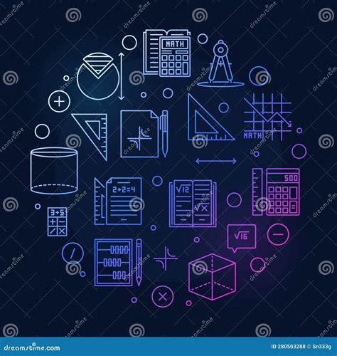 Basic Math Vector Line Round Colored Banner Mathematics Concept Illustration Stock Illustration