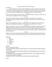 Physics Lab 9 Copy Docx Torque And Moment Of Inertia Lab Report Introduction In This