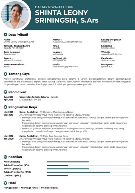 Contoh Cv Arsitek Untuk Melamar Kerja 2025 Blog Bikincv