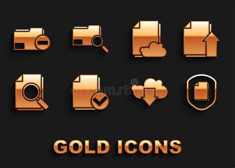 Set Document And Check Mark Upload File Document Protection Concept Cloud Download With