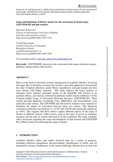 Pdf Scope And Limitations Of Library Metrics For The Assessment Of