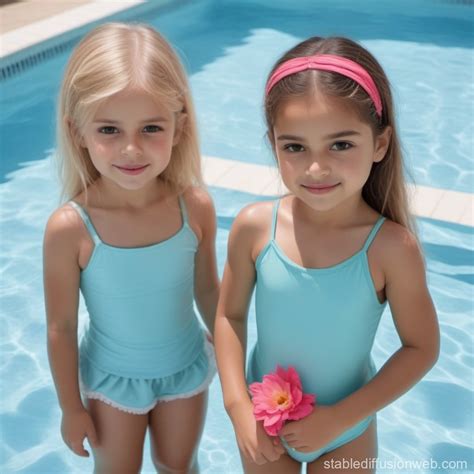 Blonde And Hispanic Girls Hotel Pool Date Stable Diffusion Online
