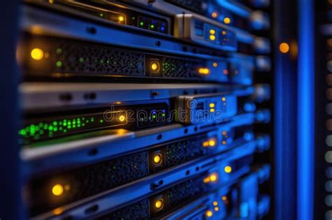 Blinking Indicators On Servers Create A Colorful Glow Against The Dark Surroundings Of A Data