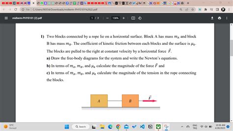 1 Two Blocks Connected By A Rope Lie On A Horizontal Surface Block A