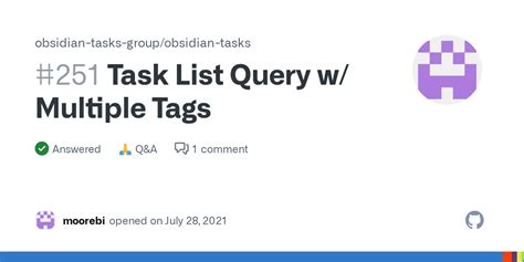 Task List Query W Multiple Tags · Obsidian Tasks Group Obsidian Tasks · Discussion 251 · Github