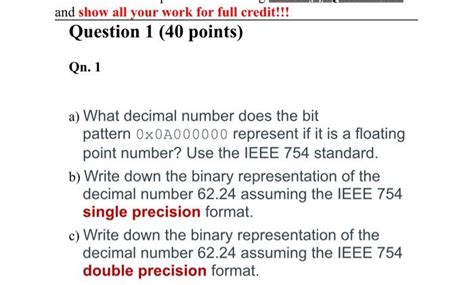 Solved And Show All Your Work For Full Credit Question 1