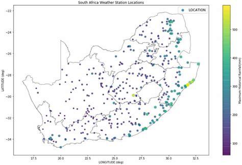 Map Of South Africa Showing The Location Of The Rainfall Gauging