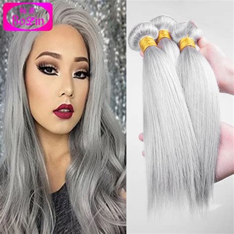 8a Brazilian Straight Virgin Hair Platinum Grey Hair Extension 3pcs