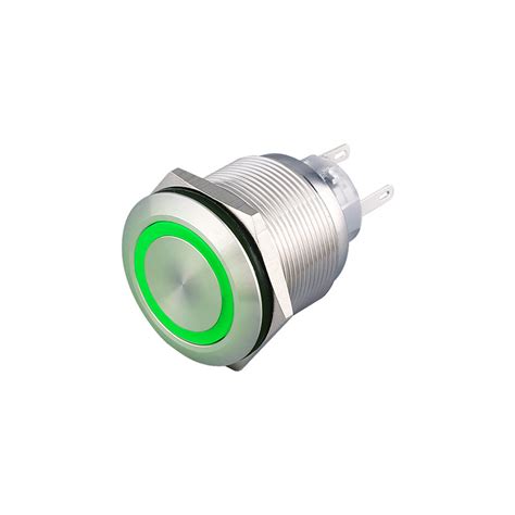 Ce Push Button Starter Switch 25mm Ring Led Illumainted Green 12v 220v Ip67 5a Awning