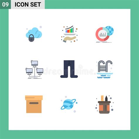 Flat Color Pack Of 9 Universal Symbols Of Network Distributed Report Database World Stock