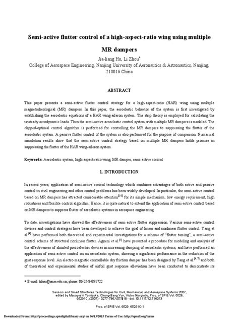 Semi Active Flutter Control Of A High Aspect Ratio Wing Using Multiple