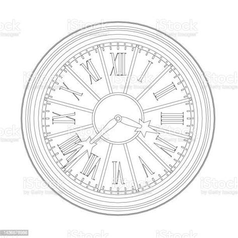 흰색 배경에 고립 된 검은 선에서 빈티지 시계의 개요 정면보기 벡터 일러스트레이션 개념에 대한 스톡 벡터 아트 및 기타 이미지