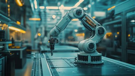 Robotic Arm Performing Precision Task On Assembly Line In Modern Factory Stock Illustration