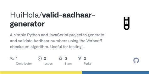 Github Huiholavalid Aadhaar Generator A Simple Python And