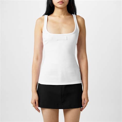 Versace Icon 90s Vintage Logo Ribbed Tank Top Optical White