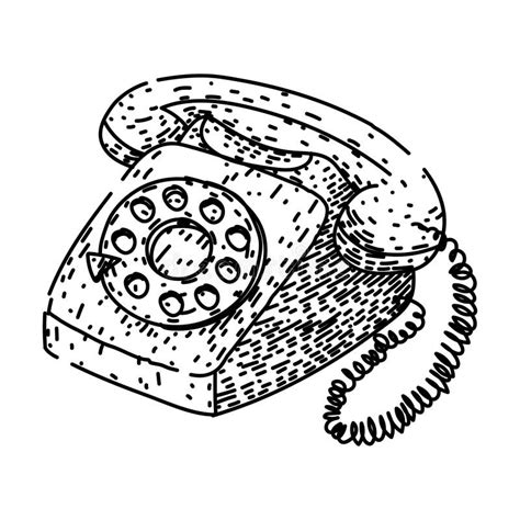 Antique Rotary Telephone Sketch Hand Drawn Vector Stock Illustration