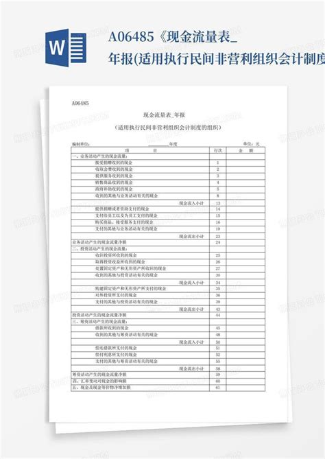 a06485现金流量表 年报 适用执行民间非营利组织会计制度的组织 Word模板下载 编号lezagvdb 熊猫办公