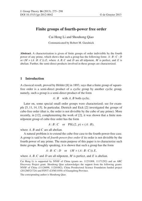 Pdf Finite Groups Of Fourth Power Free Order