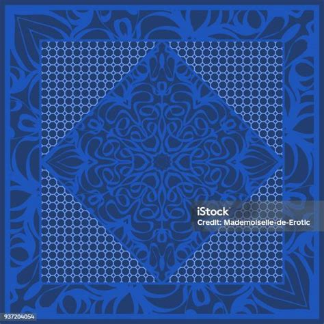 파란색 두건 패턴 꽃 스타일 기와 함께 인쇄 베개 양탄자 양탄자를 위한 디자인 벡터 일러스트 레이 션 0명에 대한 스톡 벡터 아트 및 기타 이미지 Istock