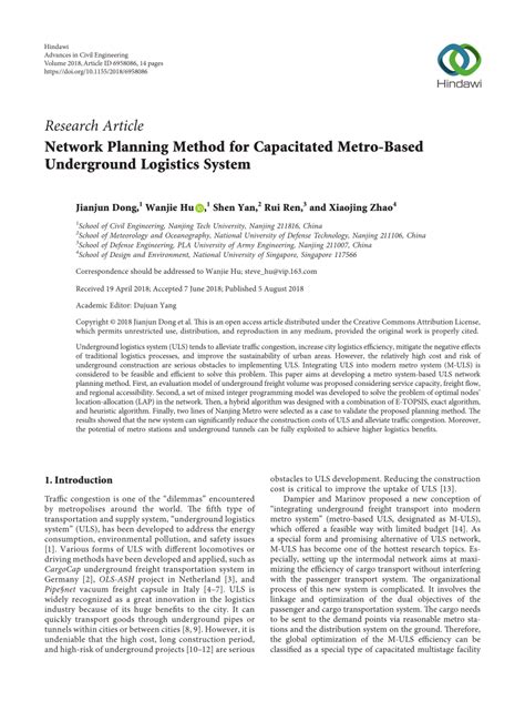 Pdf Network Planning Method For Capacitated Metro Based Underground
