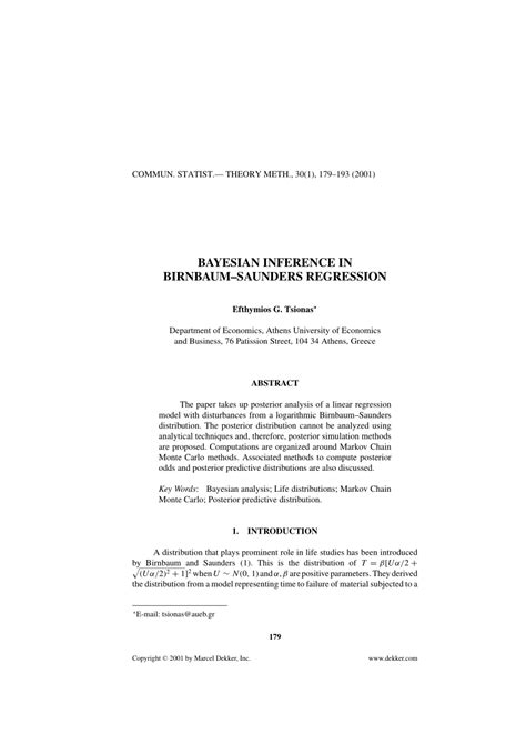 Pdf Bayesian Inference In Birnbaum Saunders Regression