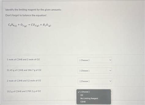 Solved Identify The Limiting Reagent For The Given Amounts Chegg