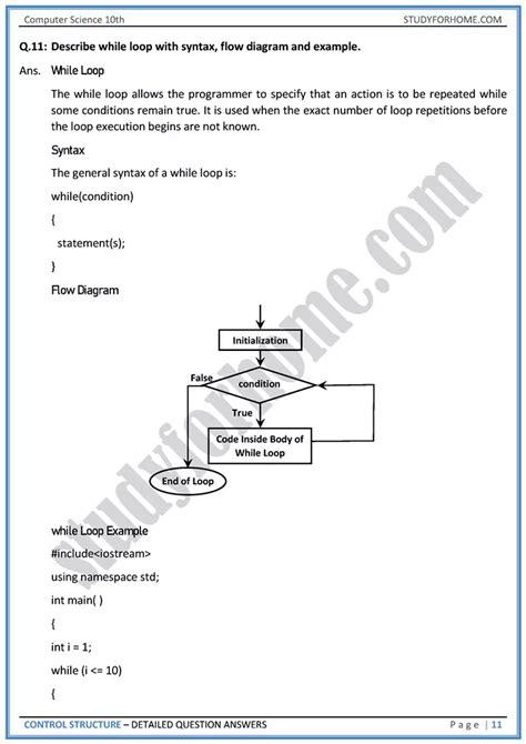 Control Structure Question Answers Computer Science Class 10th