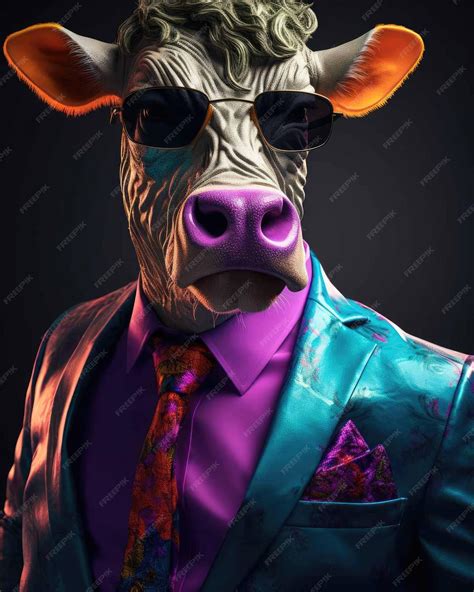 Premium Ai Image 3d Cow In Business Suit With A Human Body Looking