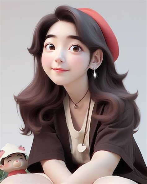 There Is A Woman Sitting On A Bed With A Doll Generative Ai Premium