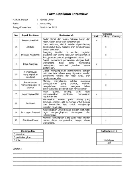Form Penilaian Interview Pdf