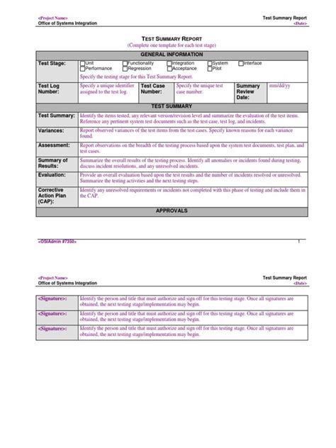 Test Summary Report Template Rebeccachulew Com