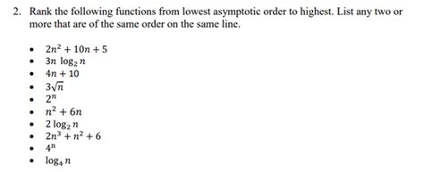 Solved Rank The Following Functions From Lowest Asymptotic