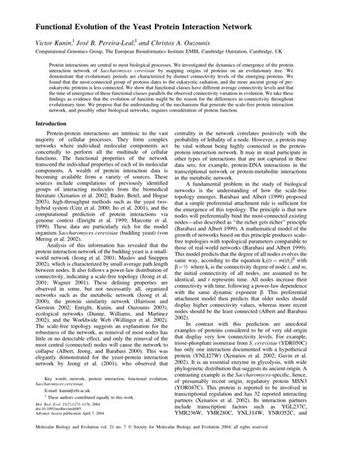 Pdf Functional Evolution Of The Yeast Protein Interaction Network