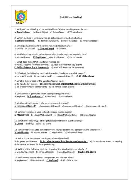 Event Handling Mcqs Answer Key Pdf Window Computing Computer