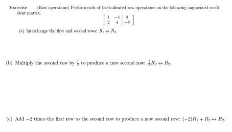 solved exercise row operations perform each of the