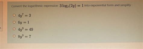 Convert The Logarithmic Expression 3log 72y1 Int Gauthmath