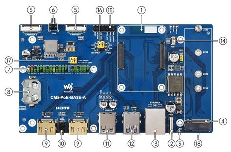 Waveshare Raspberry Pi Compute Module 5 Io Board Poe Rtc Pwm Dual