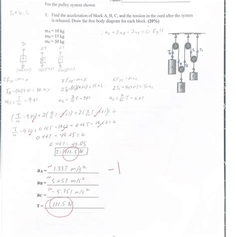 Solved For The Pulley System Shown Ta≠tb Γcfind The