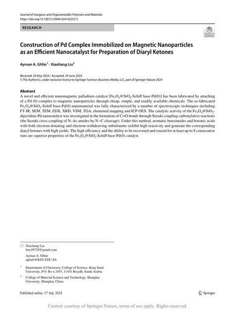 Construction Of Pd Complex Immobilized On Magnetic Nanoparticles As An Efficient Nanocatalyst