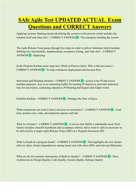 SAfe Agile Test UPDATED ACTUAL Exam Questions And CORRECT Answers SAFe Agile Stuvia US