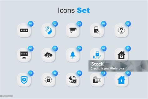 Set Cyber Security Cloud Computing Lock Lock Shield With Check Mark House Under Protection