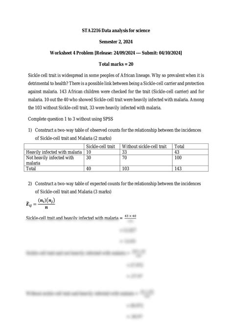 Sta 2216 Worksheet 4 Problem Sta2216 Data Analysis For Science Monash Thinkswap