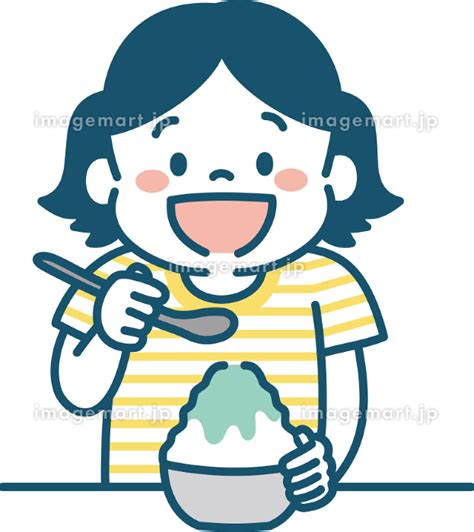かき氷を食べる子どものイラスト 女の子 200609031 イメージマート