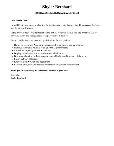 Financial Controller Cover Letter Velvet Jobs